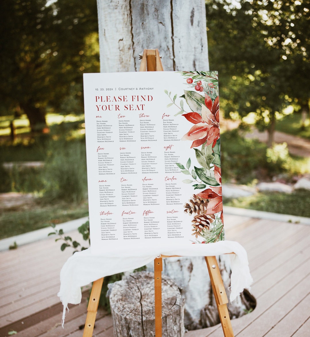 Christmas Seating Chart Poster, Holiday Wedding Seating Chart ...