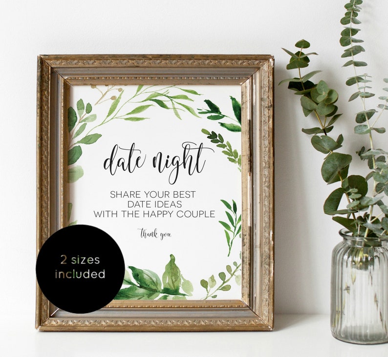 Date Jar Sign Date Night Ideas Sign Greenery Date Night | Etsy