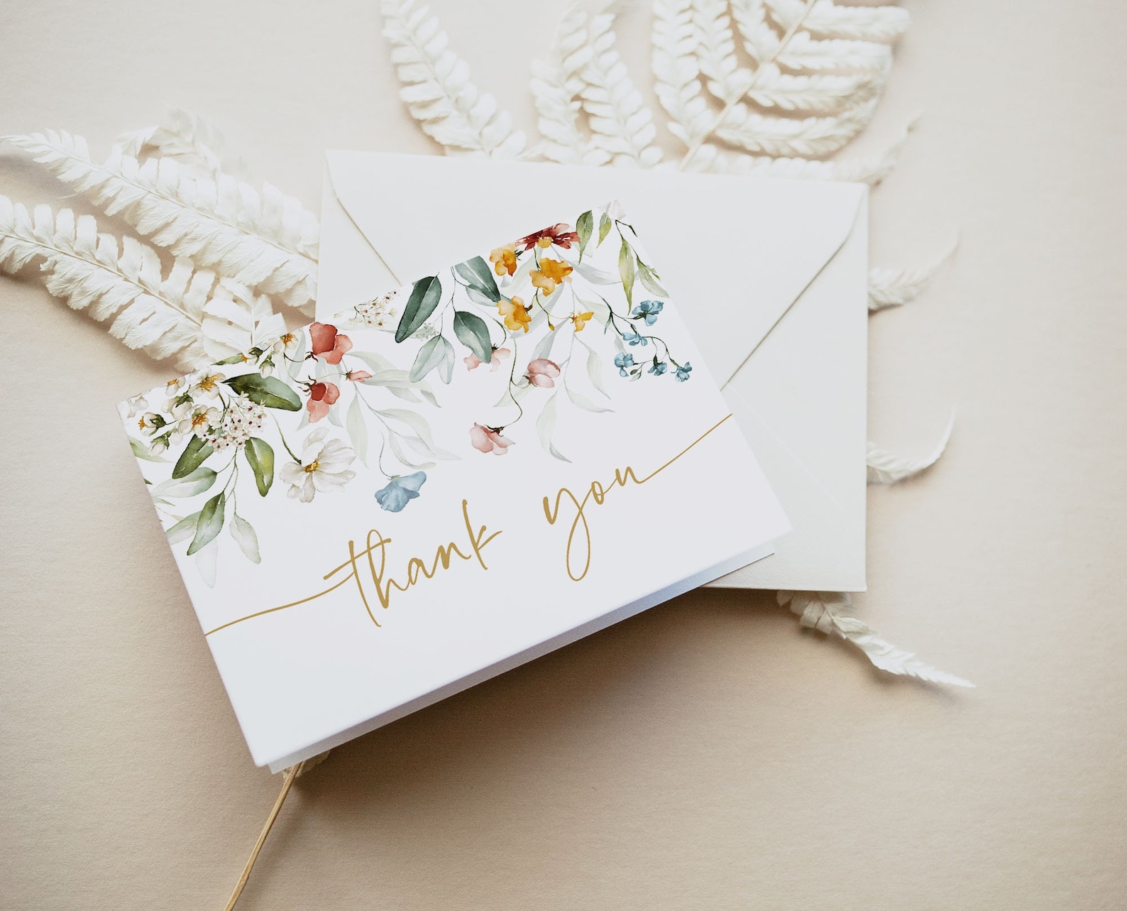 Wildflower Thank You Card Template, Thank You Card Printable, Thank You ...