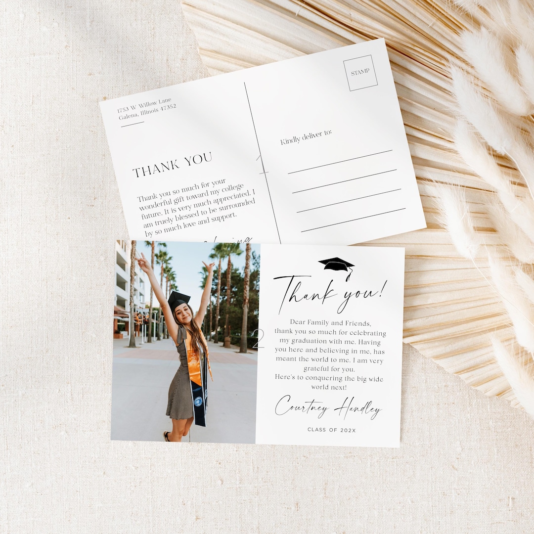 Graduation Thank You Post Card, Graduation Thank You Card Template ...