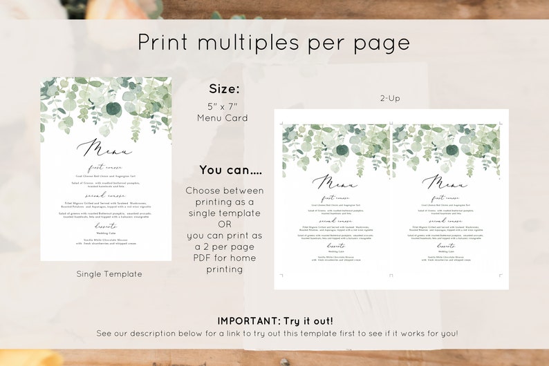 Succulent Menu Card Template 5x7 Printable Menu Card - Etsy