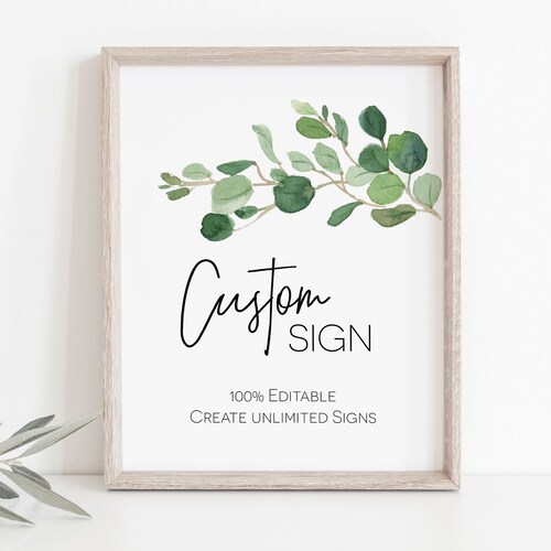 Greenery Custom Sign portrait and Landscape Editable Sign - Etsy