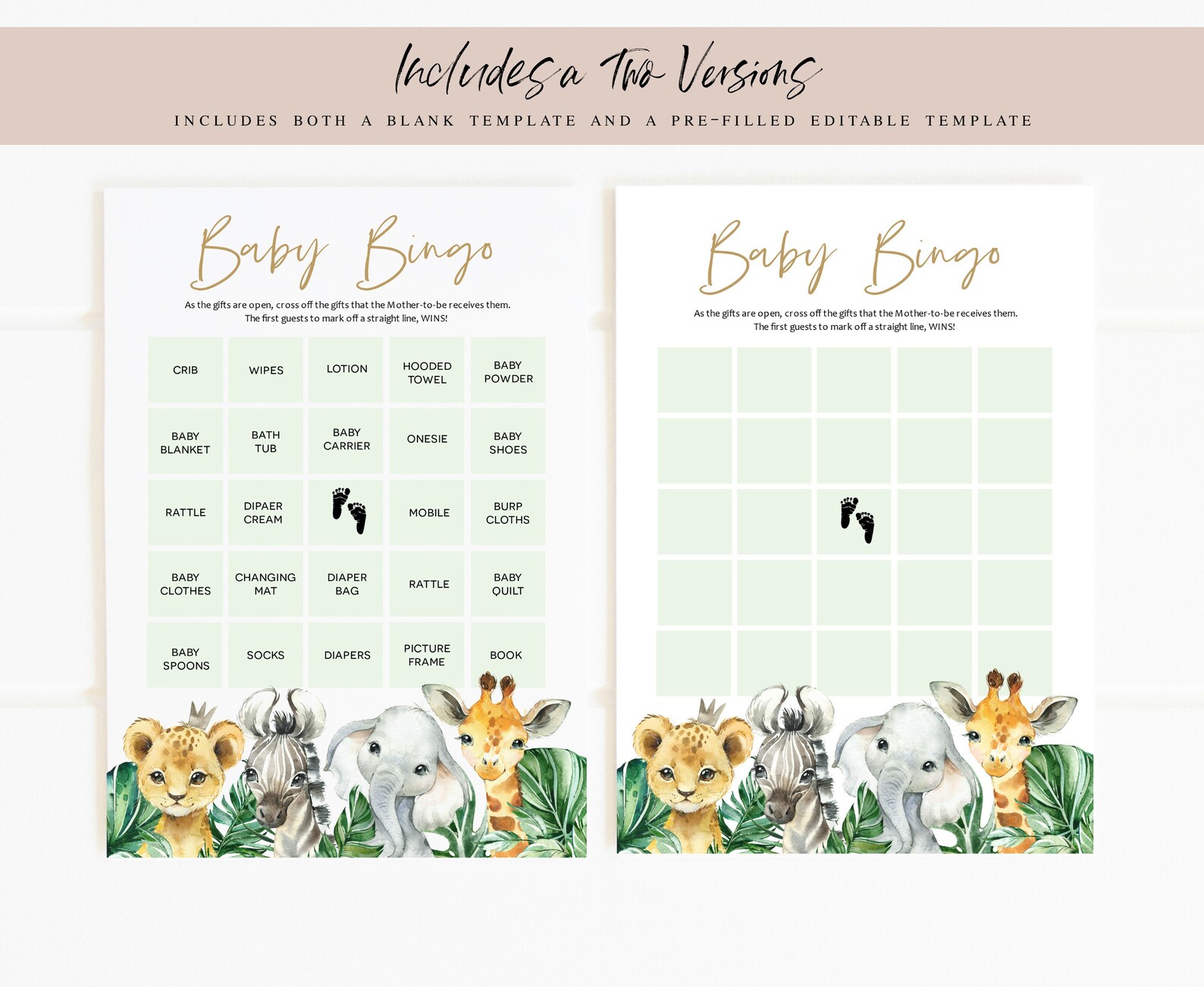 Jungle Baby Bingo, Safari Baby Shower Game, Printable Bingo Cards ...