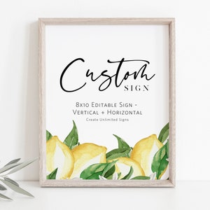 Lemon Custom Sign, (portrait and Landscape), Editable Sign Template ...