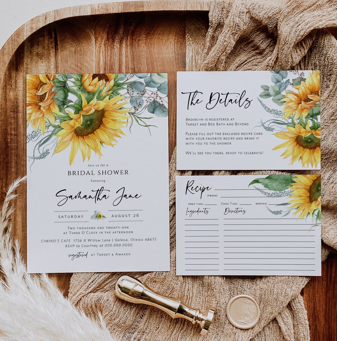Sunflower Bridal Shower Invitation Set, Fall Bridal Shower Invitation ...