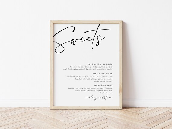 Sweets Menu Sign Calligraphy Desserts Sign Template | Etsy