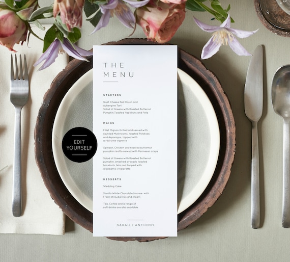 Wedding Menu Template Modern Wedding Menu Printable - Etsy Canada