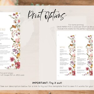 Wildflower Menu Card, Floral Menu Template, Wedding Menu, Instant ...