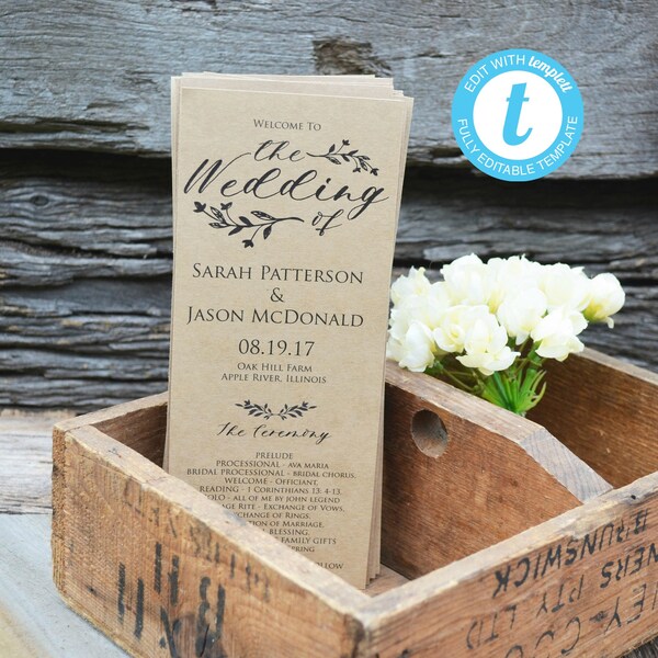 Rustic Wedding Program Template - Etsy