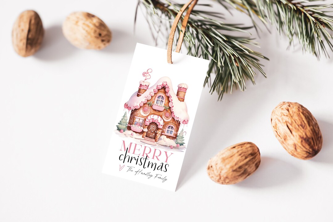 Christmas Gingerbread House Tag, Pink Christmas Gift Tag, Gift Tag ...