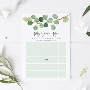 Greenery Baby Bingo, Branch Baby Shower Game, Printable Bingo Cards ...