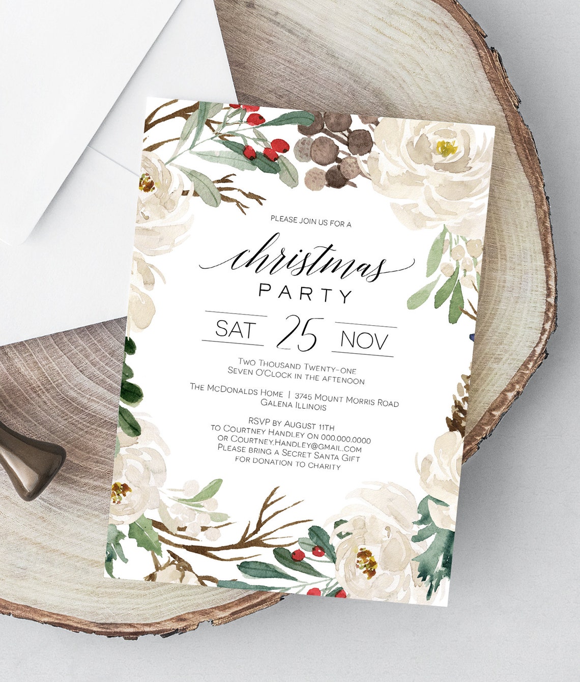 Rustic Christmas Party Invitation Printable Christmas | Etsy