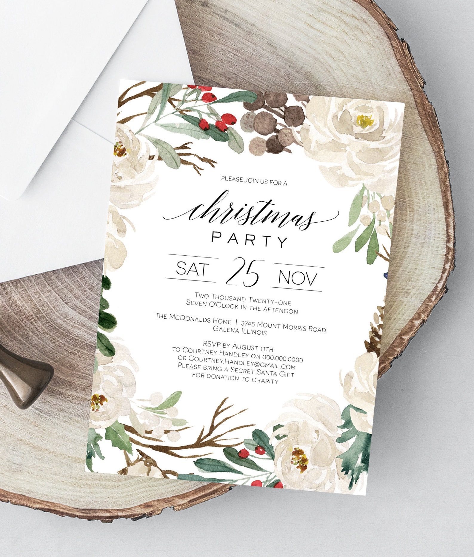 Rustic Christmas Party Invitation, Printable Christmas Invitation ...