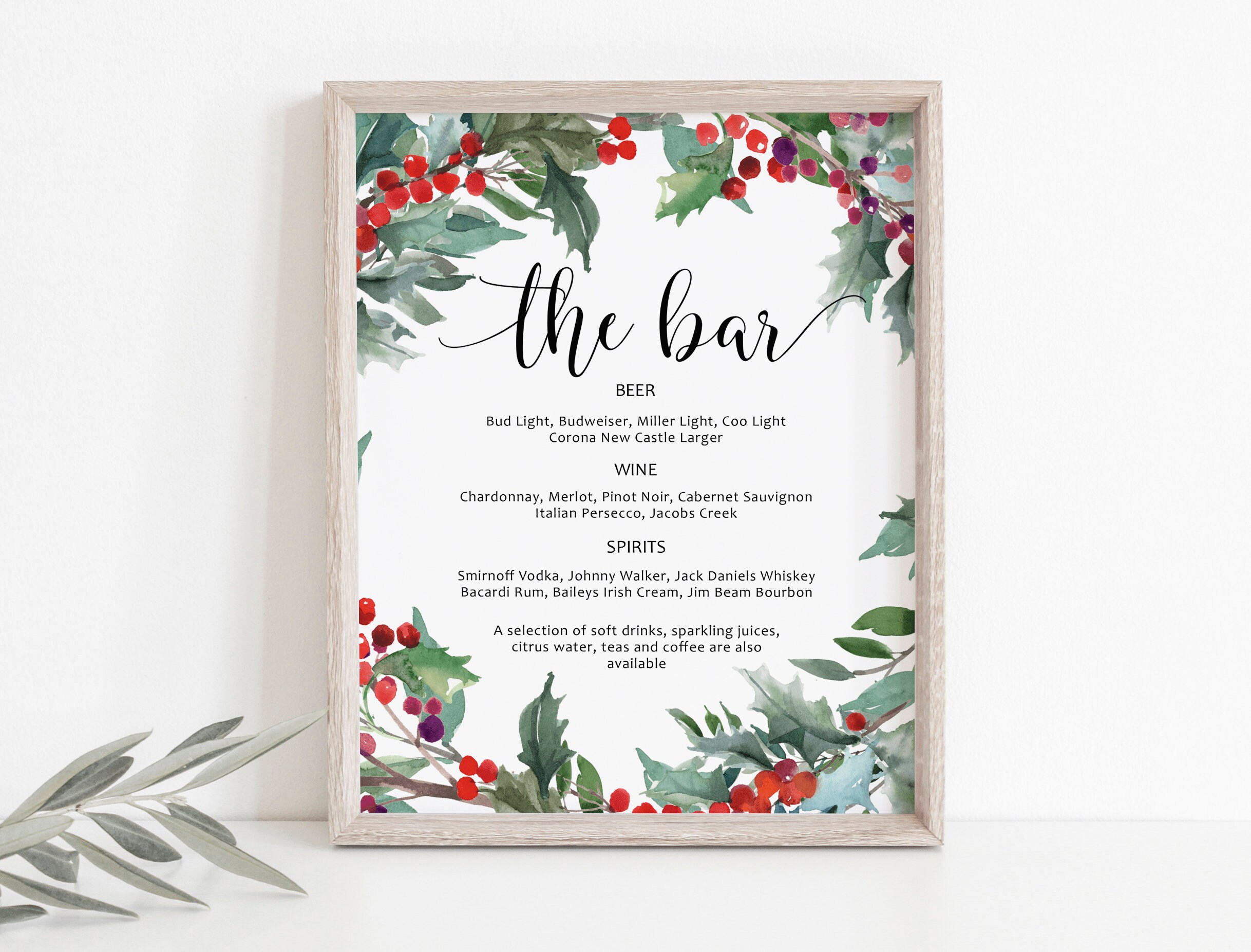 Christmas Bar Menu, Printable Bar Menu, Bar Sign, Bar Menu Sign ...
