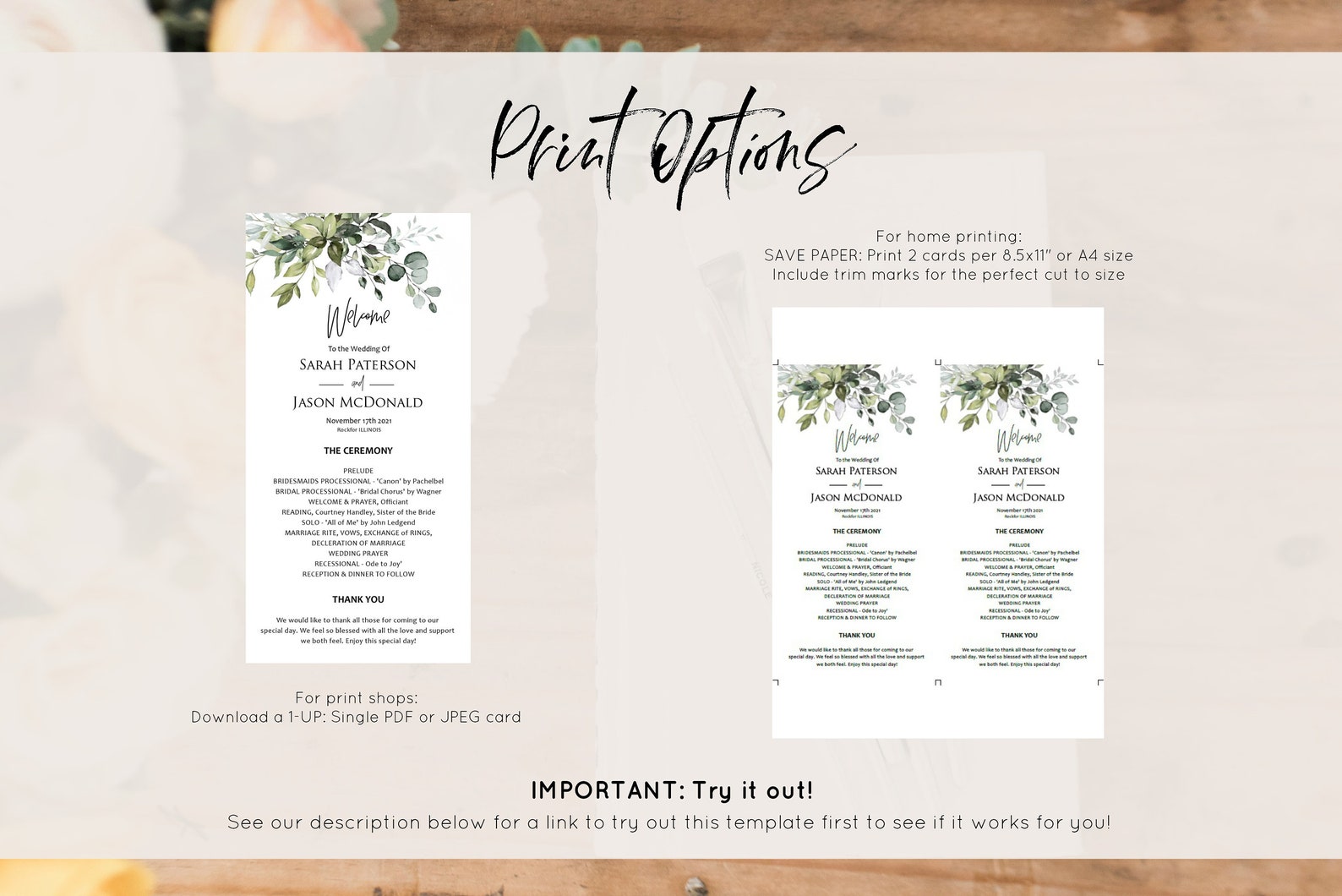 Greenery Wedding Program Printable Wedding Ceremony Program | Etsy