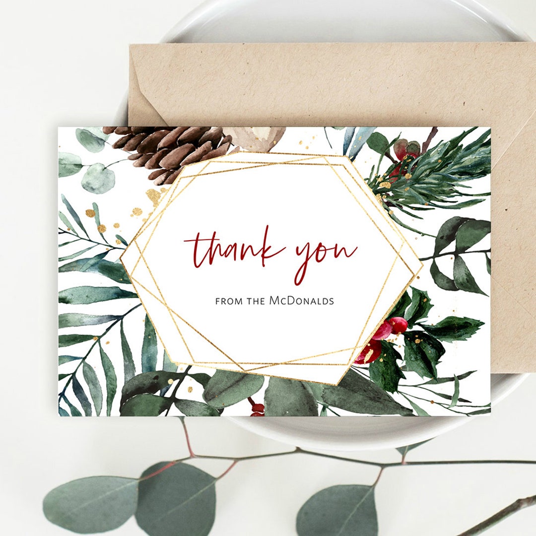 Christmas Thank You Card Template, Thank You Card Printable, Thank You ...