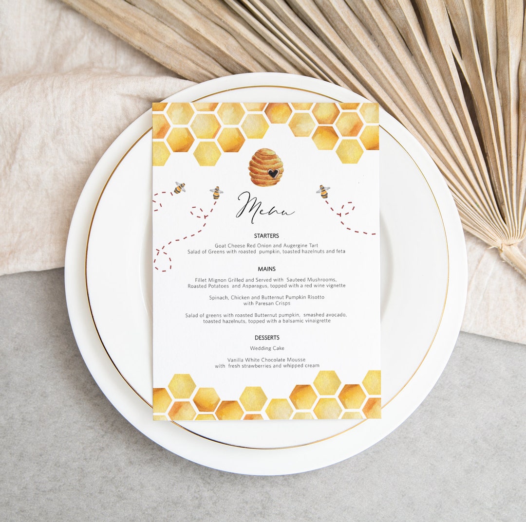 Bee Menu Card, Honeybee Menu Template, Party Menu, Instant Download ...