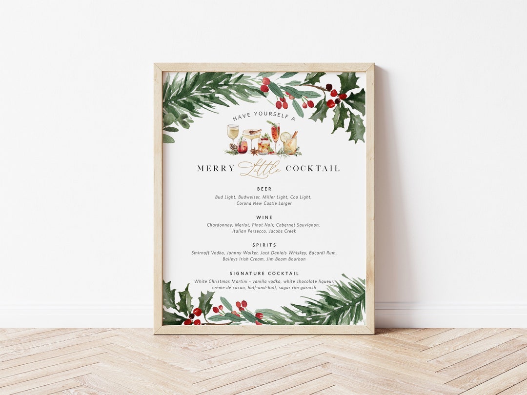 Christmas Bar Menu, Merry Little Cocktail Sign, Printable Cocktail Menu ...