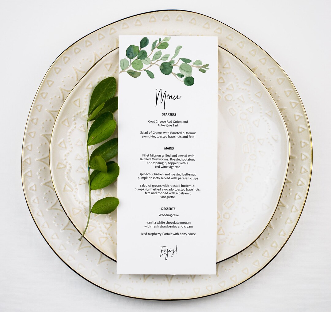 Greenery Menu Template, Menu Card Printable, Greenery Menu Printable ...