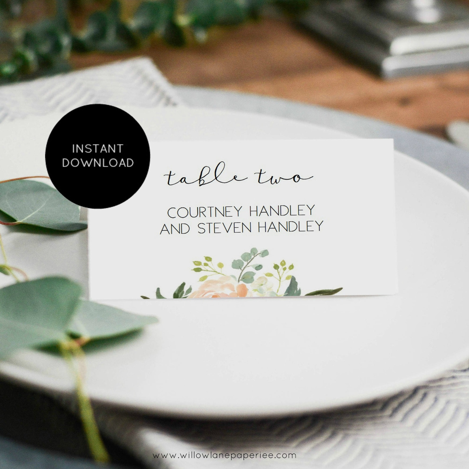 Shower Place Card Printable Place Card Template Peach - Etsy