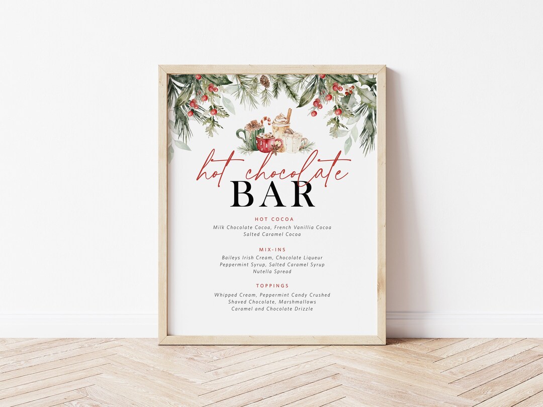 Hot Chocolate Bar Sign, Christmas Hot Cocoa Bar Sign, Editable Bar Menu ...