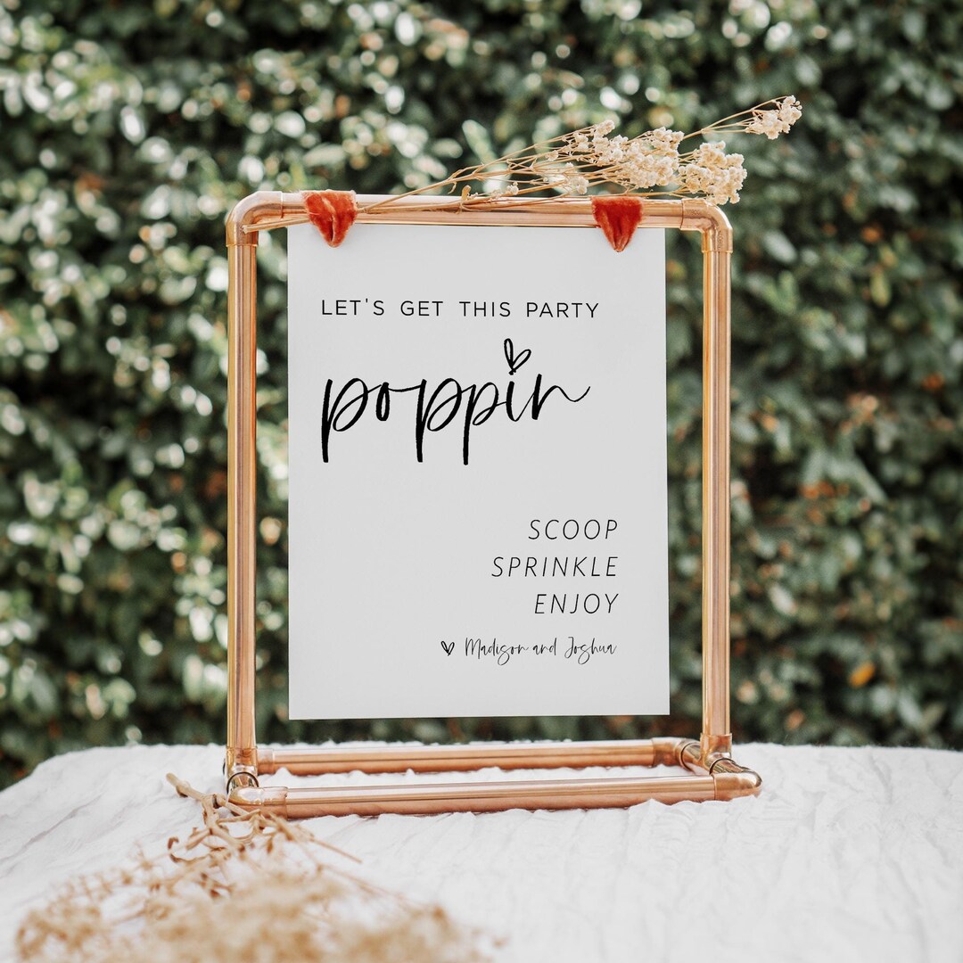 Minimalist Popcorn Bar Sign, Let's Get This Party Poppin Sign, Popcorn ...
