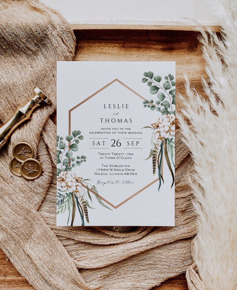Boho Wedding Invitation Suite Wedding Invitation Printable - Etsy