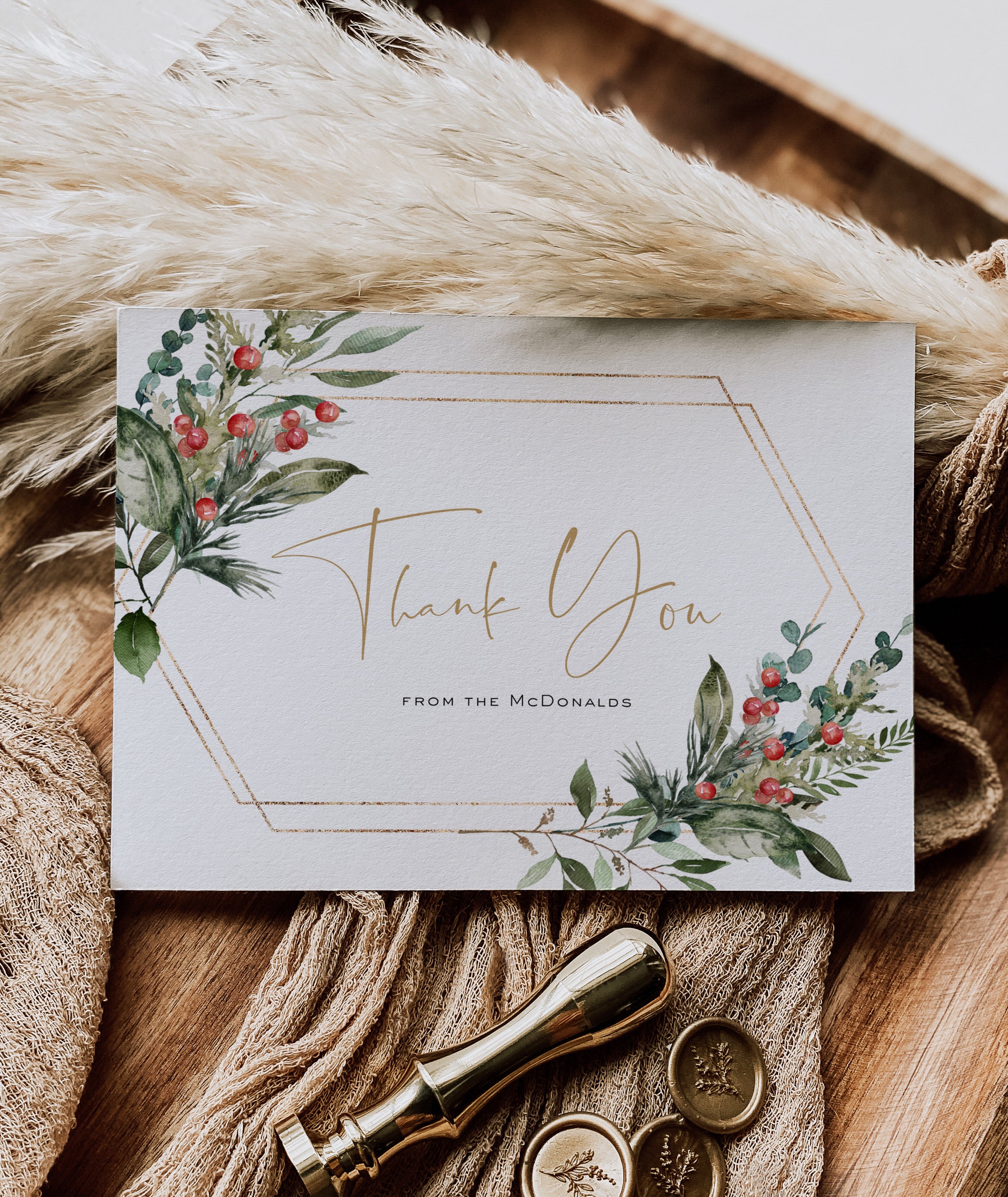 Christmas Thank You Card Template, Thank You Card Printable, Thank You ...