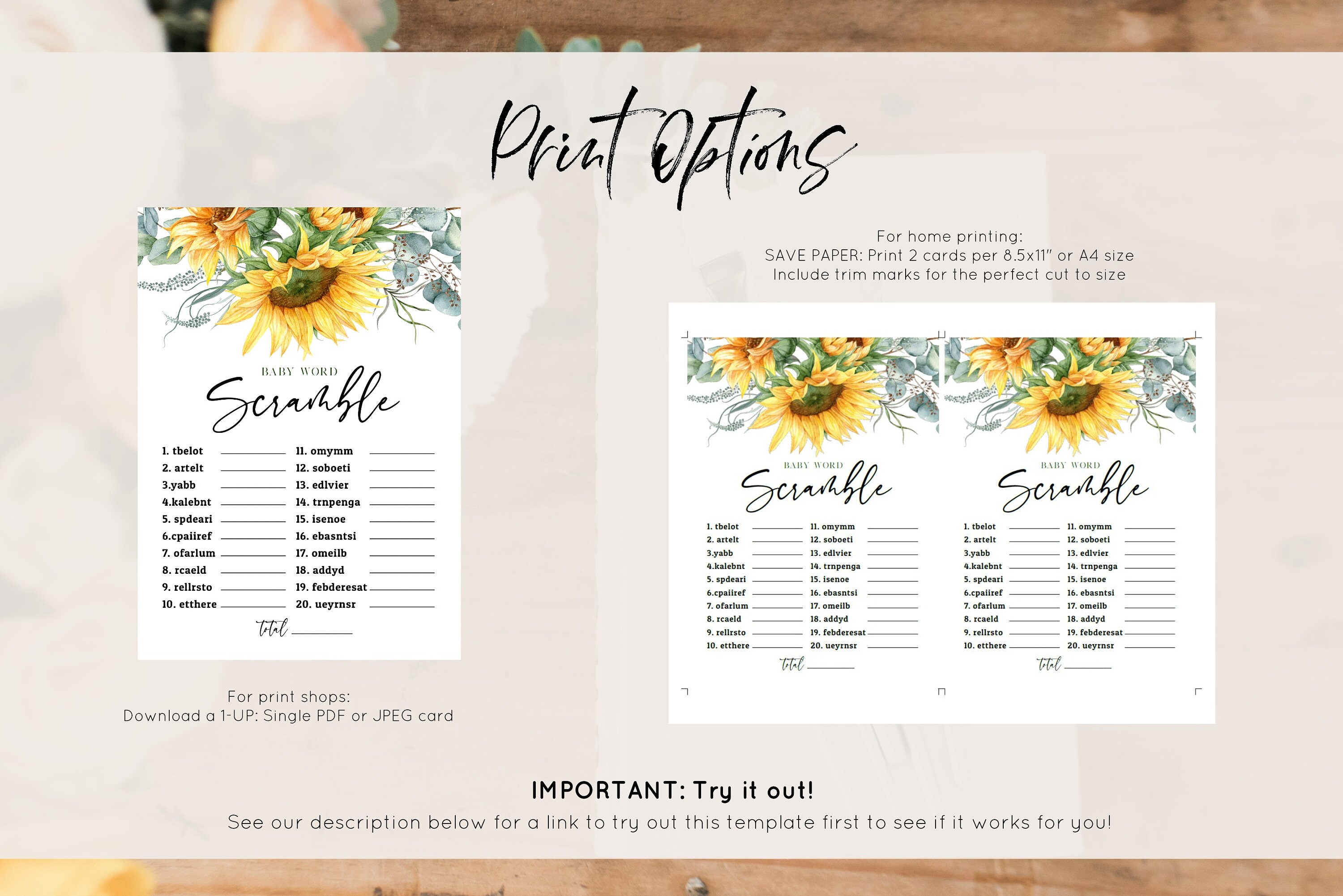 Sunflower Baby Word Scramble Game, Baby Shower Game, Editable Shower ...