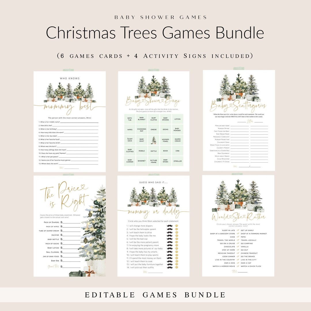 Baby Shower Game Bundle, Christmas Baby Shower Games, Games Bundle ...