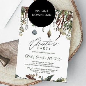 Christmas Party Invitation, Rustic Christmas Invitation Template, DIY ...