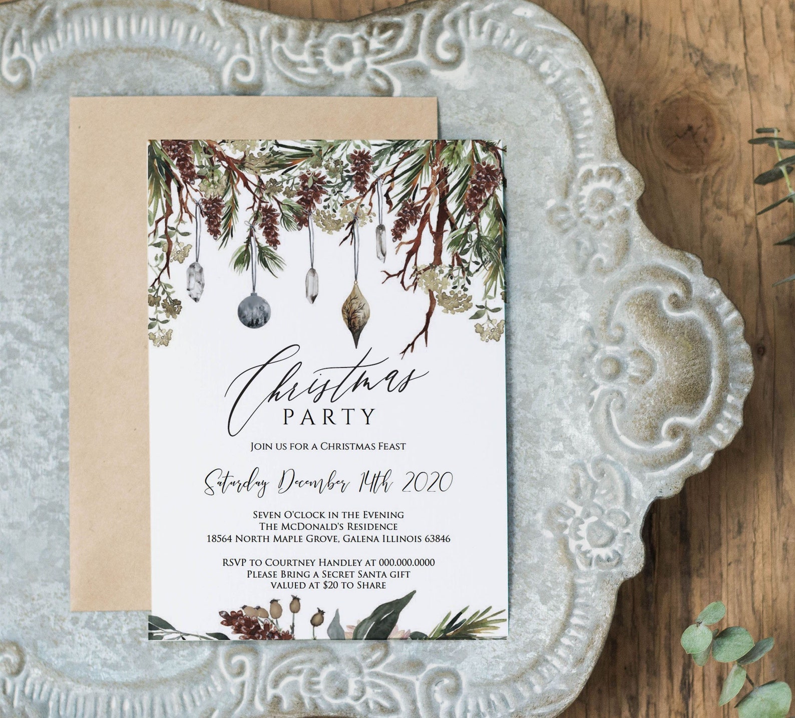 Christmas Party Invitation, Rustic Christmas Invitation Template, DIY ...
