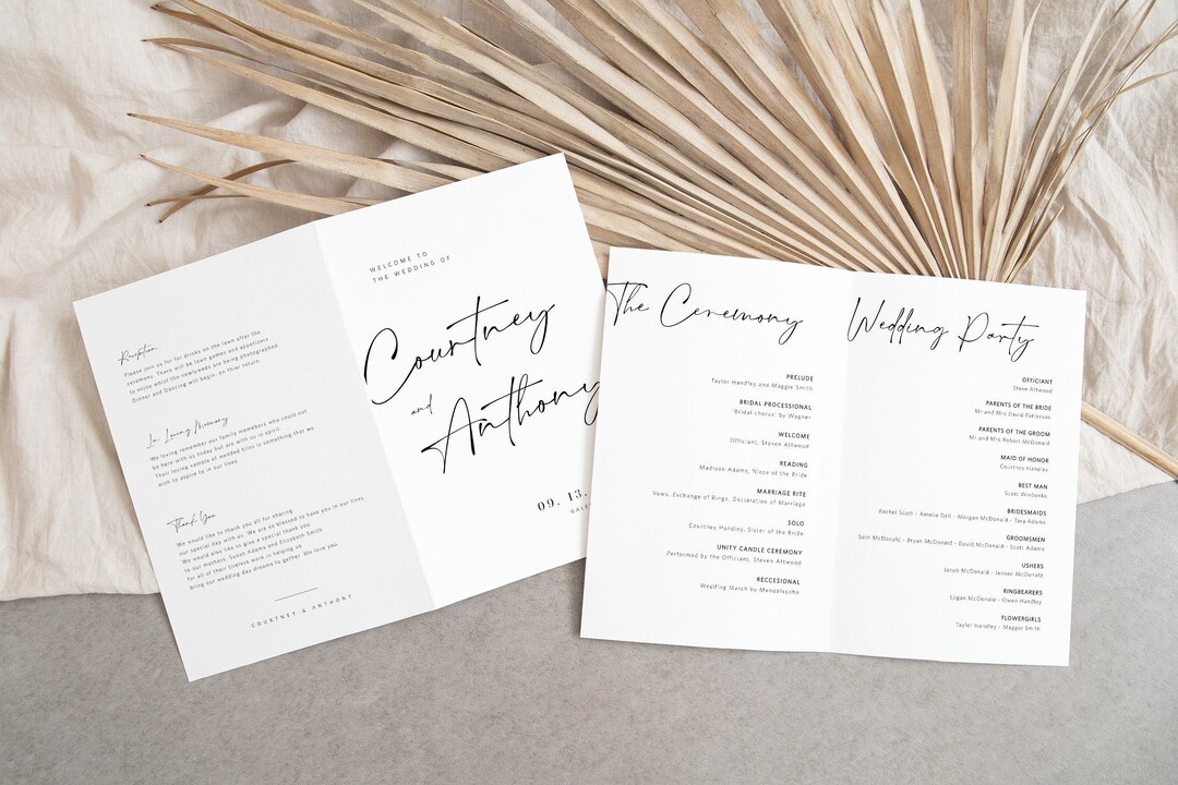 Minimalist Wedding Program Template, Wedding Program Printable, Modern ...