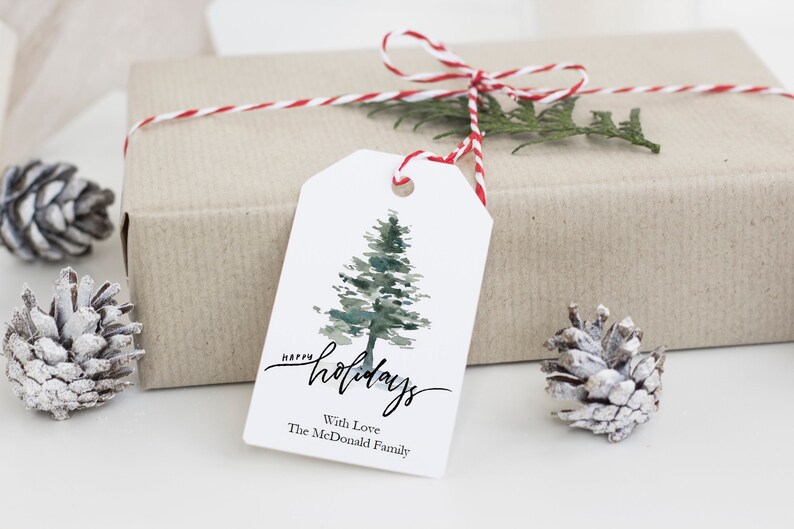 Christmas Tag Template Rustic Pine Trees Gift Tags Holiday - Etsy