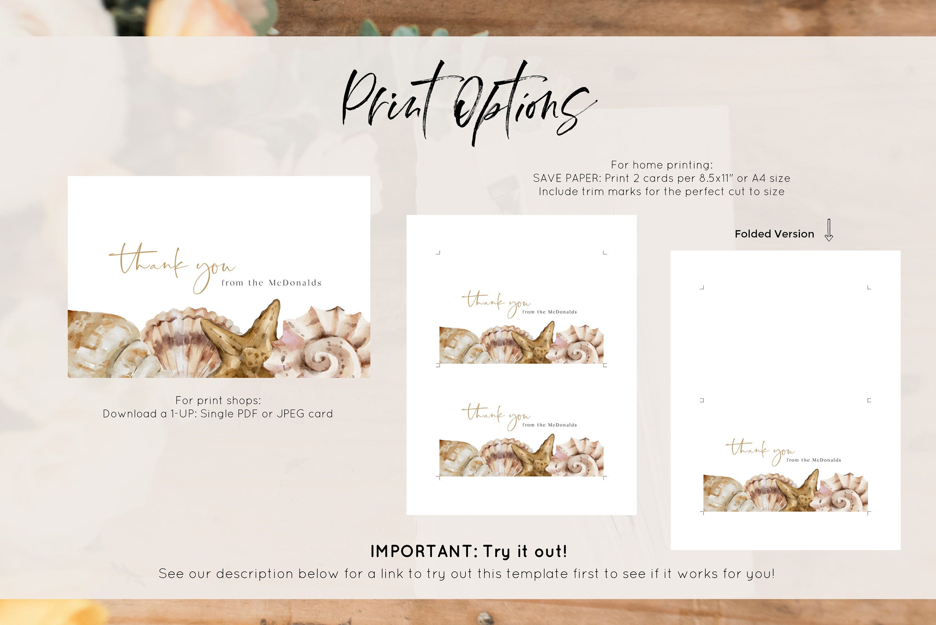 Seashell Thank You Card Printable Thank You Beach Folded - Etsy