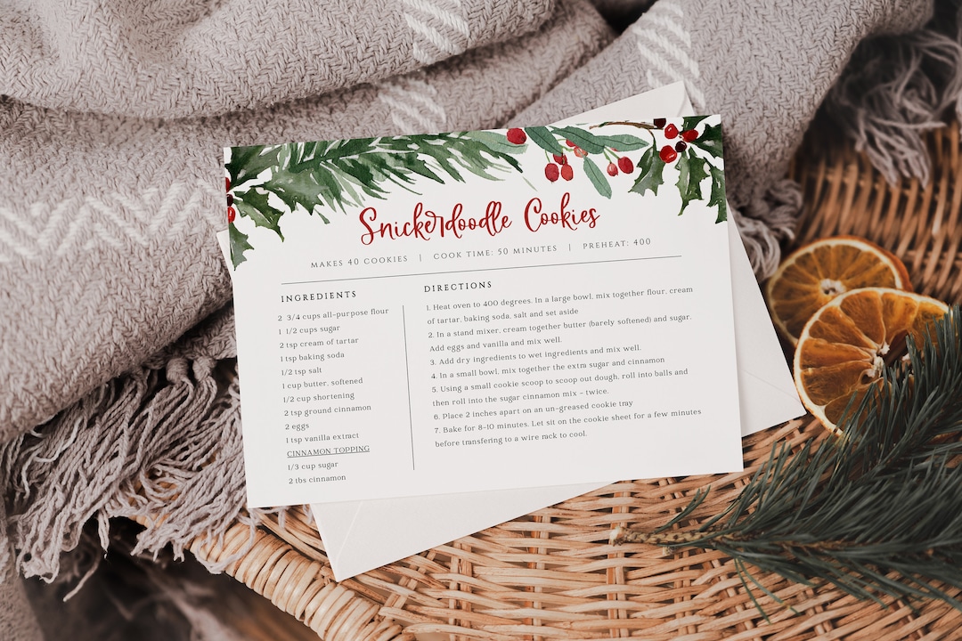 Editable Recipe Card Template, Christmas Recipe Card, Holiday Recipe ...