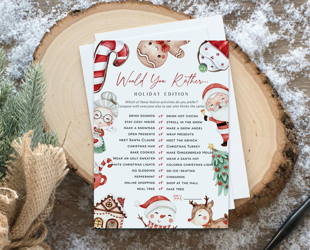 Christmas Edition Would You Rather, Holiday Party Game, Printable Would ...