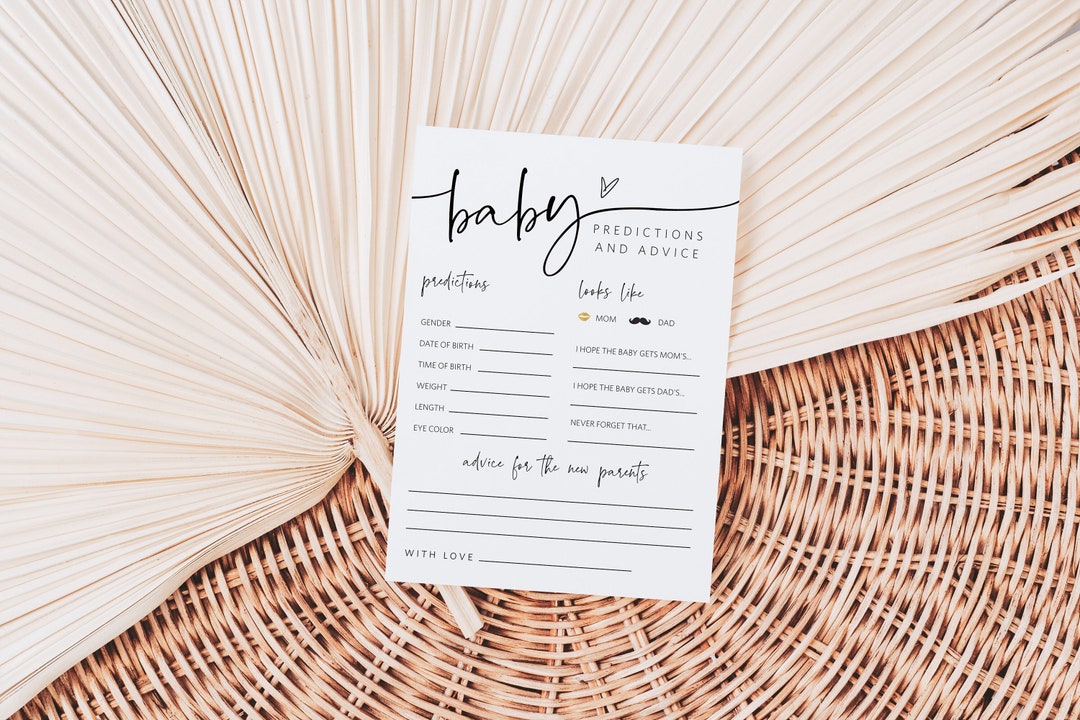 Minimalist Baby Predictions Card, Modern Baby Predictions Template ...