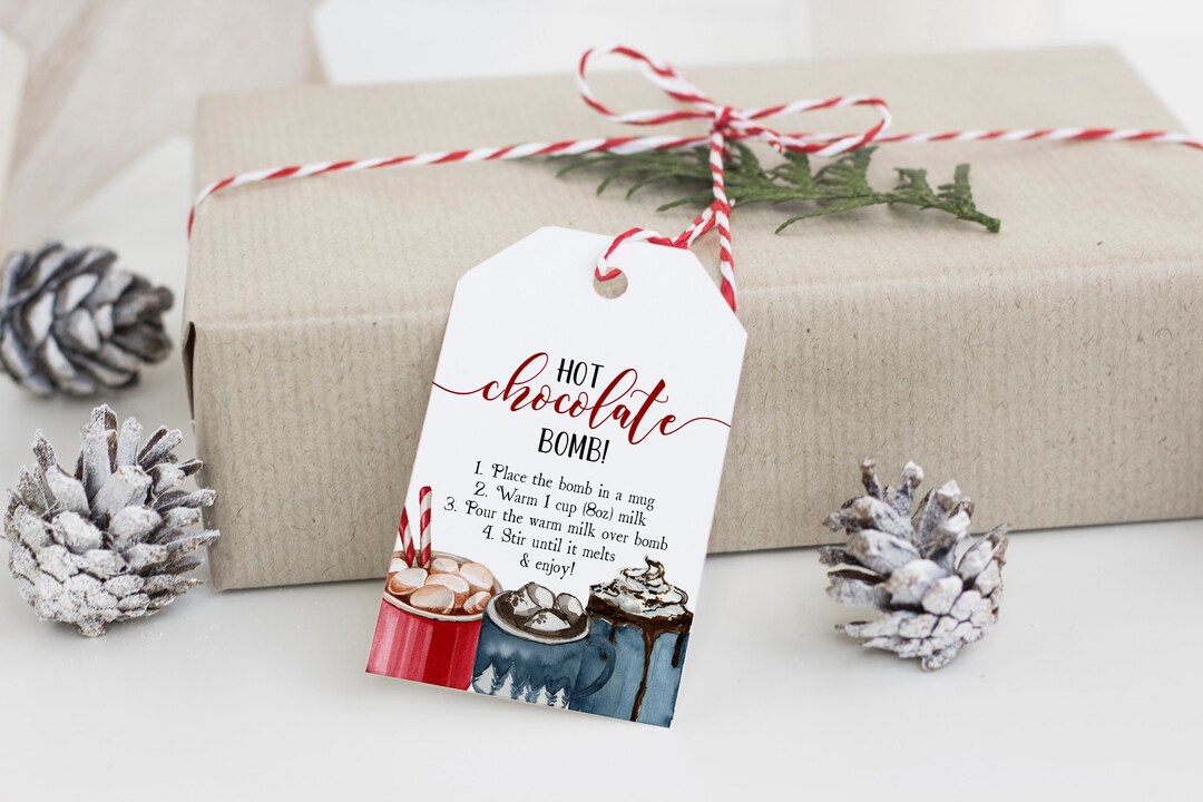 Christmas Hot Chocolate Bomb Tag, Printable Bomb Directions Tags, Cocoa ...