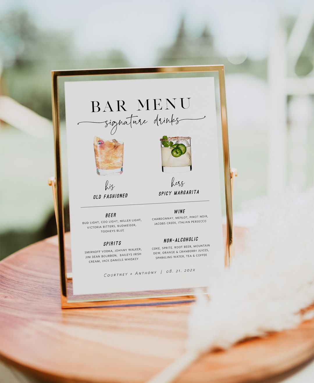 Bar Menu Sign, Signature Drinks Sign Template, Editable Drinks Sign ...