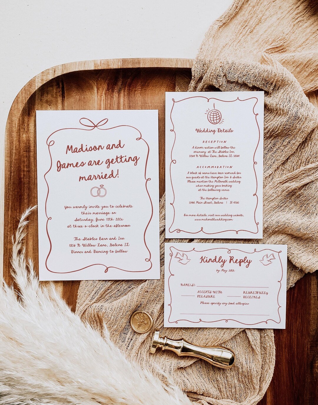 Handwritten Wedding Invitation Suite, Squiggle Wedding, Illustrated ...