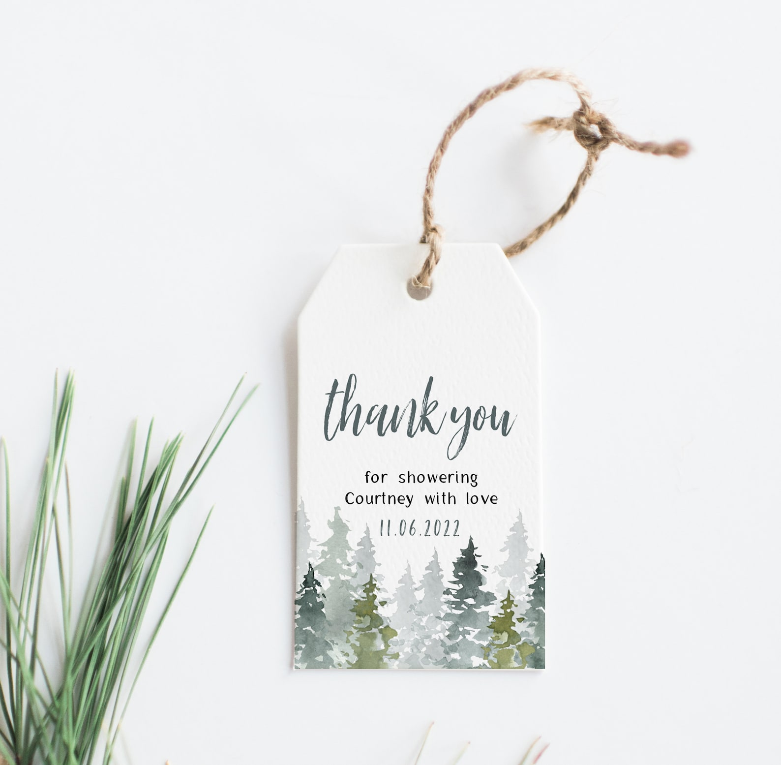 Pine Trees Thank You Tag Template, Printable Pine Trees Thank You Favor ...