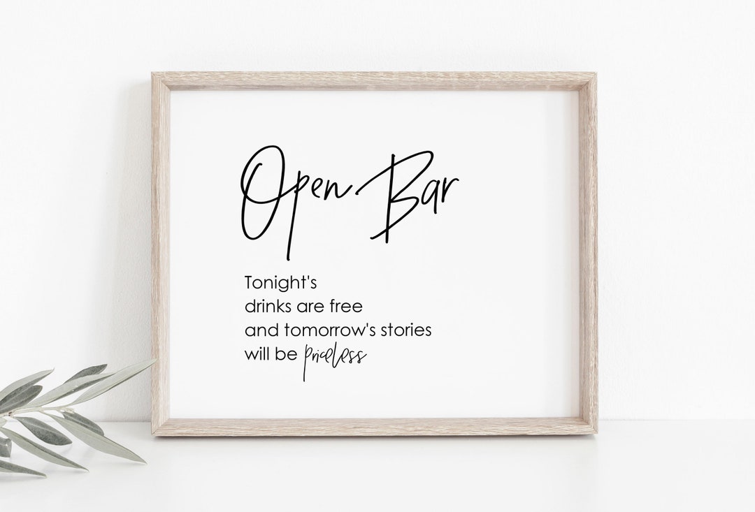 Minimalist Open Bar Sign, Wedding Bar Sign, Printable Wedding Bar ...