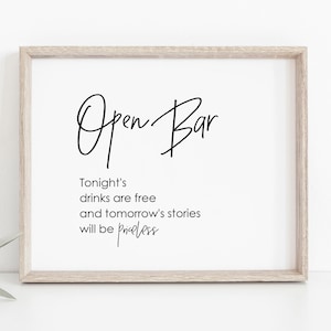 Minimalist Open Bar Sign, Wedding Bar Sign, Printable Wedding Bar ...