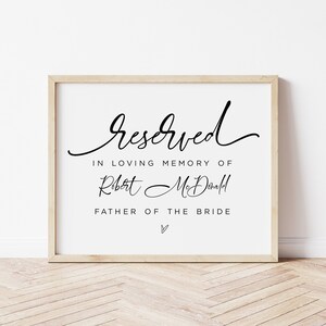 Reserved Seating Sign, Wedding Memorial Sign, Wedding Memory Reserved ...