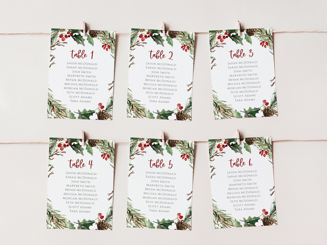 Christmas Seating Chart Cards, Holiday Seating Chart Wedding, Printable ...