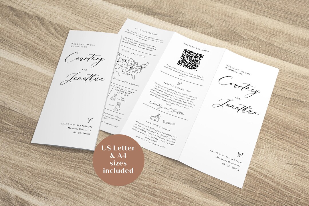 Trifold Wedding Program, Tri-fold Wedding Ceremony Program, Folded ...