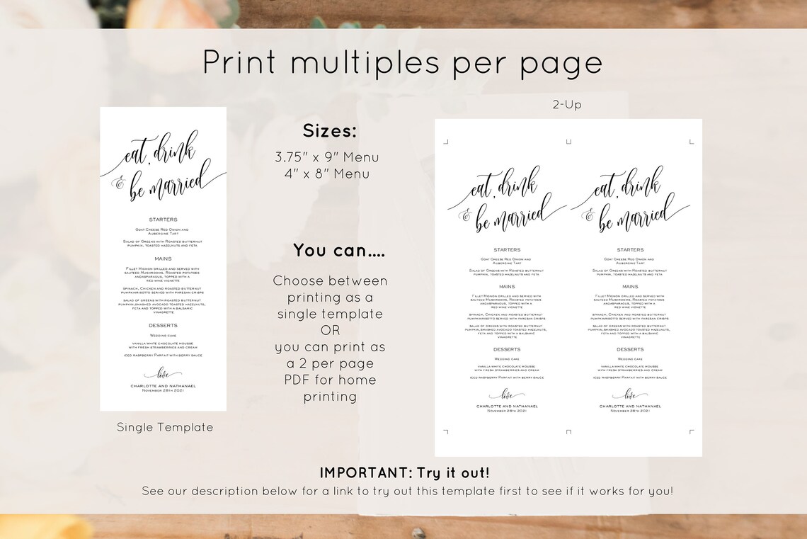 Bon Appetit Wedding Menu Template Wedding Menu Printable 2 | Etsy