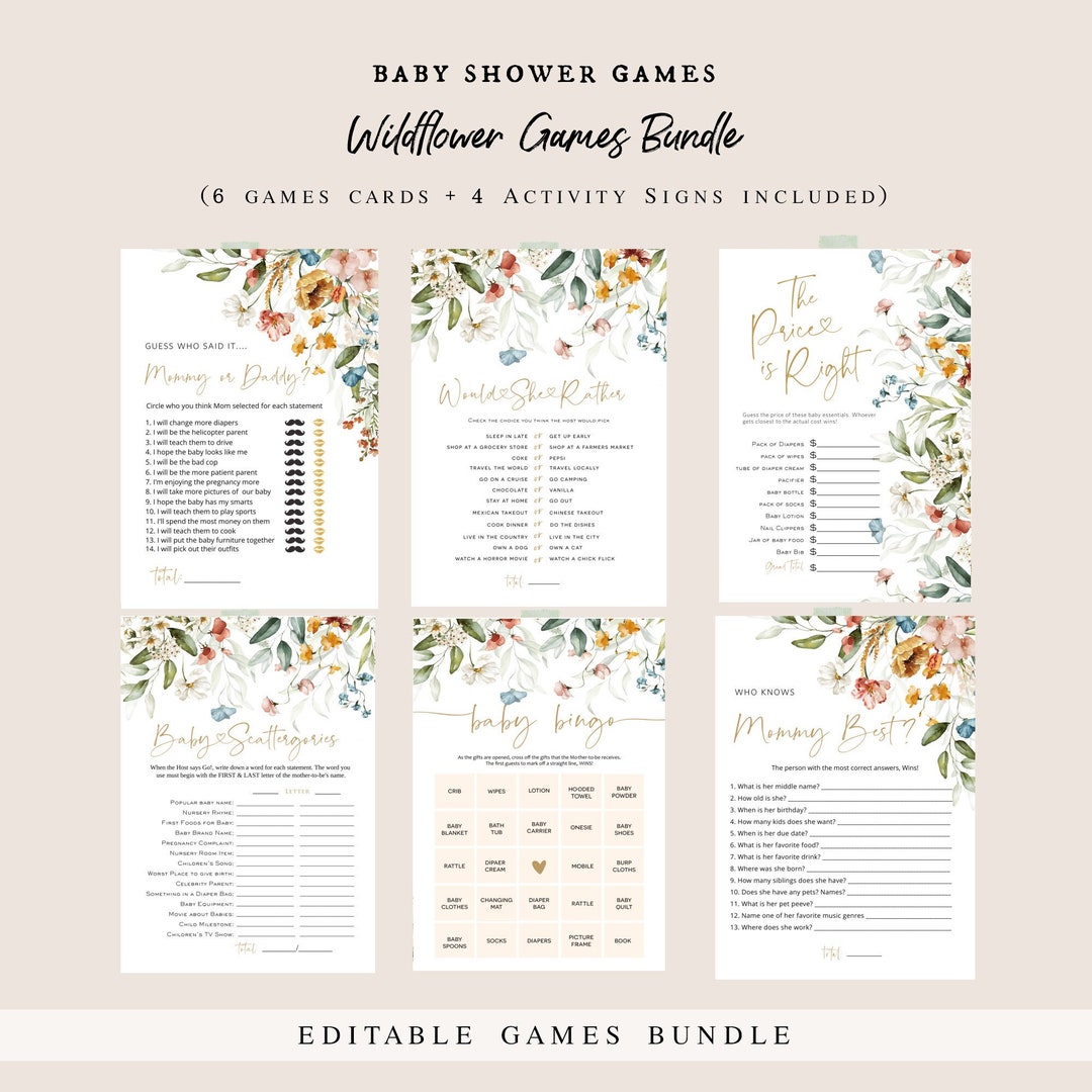 Wildflower Baby Shower Game Bundle, Baby Shower Games, Floral Games ...
