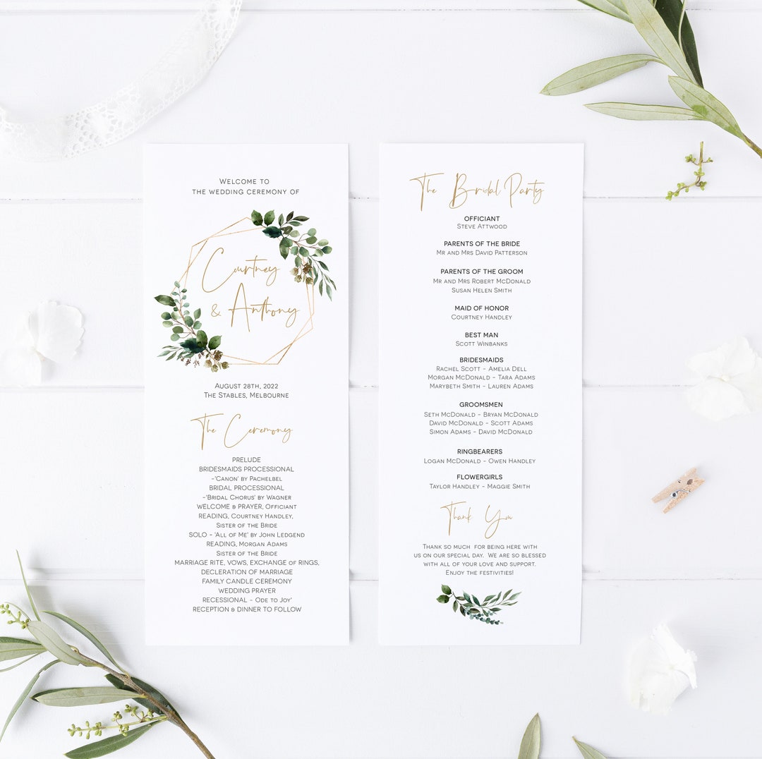 Greenery Wedding Program, Printable Wedding Ceremony Program, Geometric ...